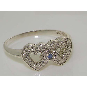 LetsBuyGold 925 Sterling Silver Natural Sapphire Womens Sweetheart Ring - Sizes 4 to 12 Available