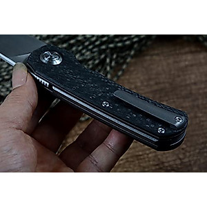TwoSun 14C28N Satin Blade Carbon Fiber Handle Outdoor Camping Hunting Pocket Knife TS243