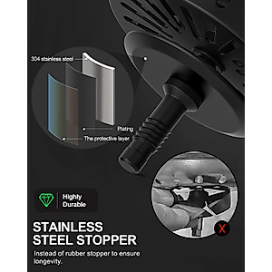 BOTEMY B9171 Black Kitchen Sink Drain Kit 3 1/2 Sink Strainer for Kitchen Sink with Stainless Steel Strainer Stopper Drain Assembly Basket Strainer Fit Standard Sink Drain Hole