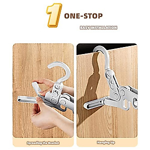 Foldable Clothes Drying Rack for Business Trip Portable Travel Hanger for Hotel Home Rotary Clip-on Hanger Holder Wall Mounted Clothes Bar with 5 Holes for Balcony Bathroom Bedroom Laundry Room, Grey