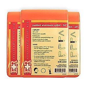 Ever Ready First Aid Padded Universal Aluminum Splint, 4.25” x 24”, Flat Folded, Waterproof - 3 Pack