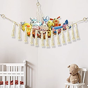 Morcheiong Stuffed Animals Net or Hammock, Large Stuffed Animals Storage with Hooks Tassel, Cotton Net for Stuffed Animals Corner