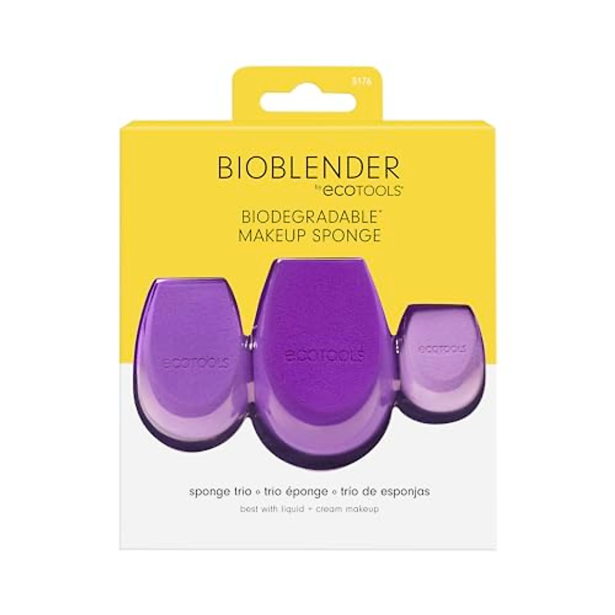 EcoTools Bioblender Makeup Sponge Trio, Large, Medium, & Small Beauty Sponges, Natural Makeup Blender Beauty Sponges for Liquid and Cream Foundation, Cruelty Free and Vegan, 3 Count