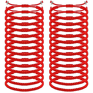 Fumete 48 Pcs Red Bracelets Bulk Kabbalah Red String Bracelet for Protection Good Luck Bracelet with Amulet Tibetan Bracelet Adjustable Buddhist Knots Bracelet for Women Men Couples Graduation Gifts