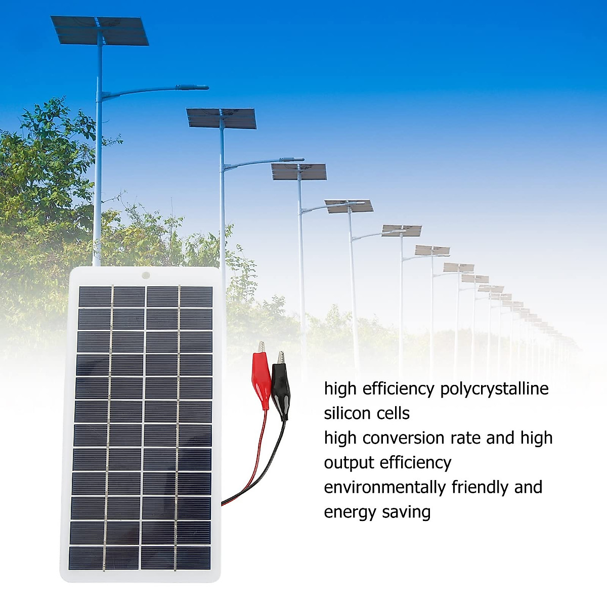 Silicon Solar Panel, 5W 12V Polycrystalline Silicon Solar Panel High Efficiency Energy Saving Solar Cell Battery Charger for Electrical Appliances, Emergency Lights, Advertising Lights