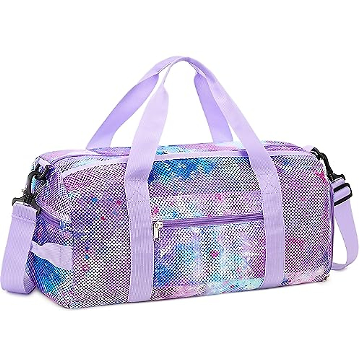 CAMTOP Mesh Travel Duffle Bag for Kid Girls Boys Small Overnight Weekender Sleepover Bags Carry On Dance Sport Bag with Shoe & Wet Compartment for Swim Beach Camp Travel