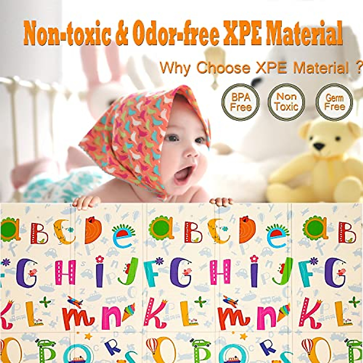 Play Mat, Baby Foldable Play Mat Crawling Mat Extra Large Foam Mat Reversible Baby Crawling Mat Non Toxic Waterproof for Infants Toddlers Thicker