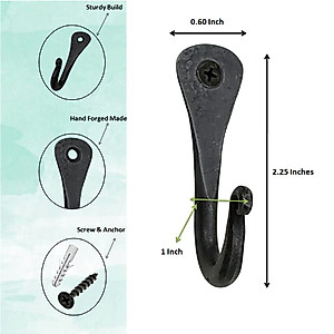 Hand Forged Metal Wall Hook Set of 6 Pcs Wrought Iron Wall Mounted Coat Hook Blacksmith Metal Wall Hook Rack Handmade Rustic Wall Hook Classic Look Black Antique Finish Wall Hooks by Living Ideas