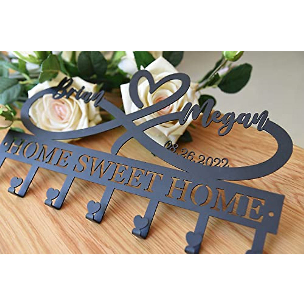 EXUNART Personalized Key Holder for Wall, Infinity Key Hooks, Coat Rack, Key Rack for Wall, Custom Name Rack, Decoration Hook, Decorative Metal Sign Key Hanger Home Decor for Wall .Wedding Gift
