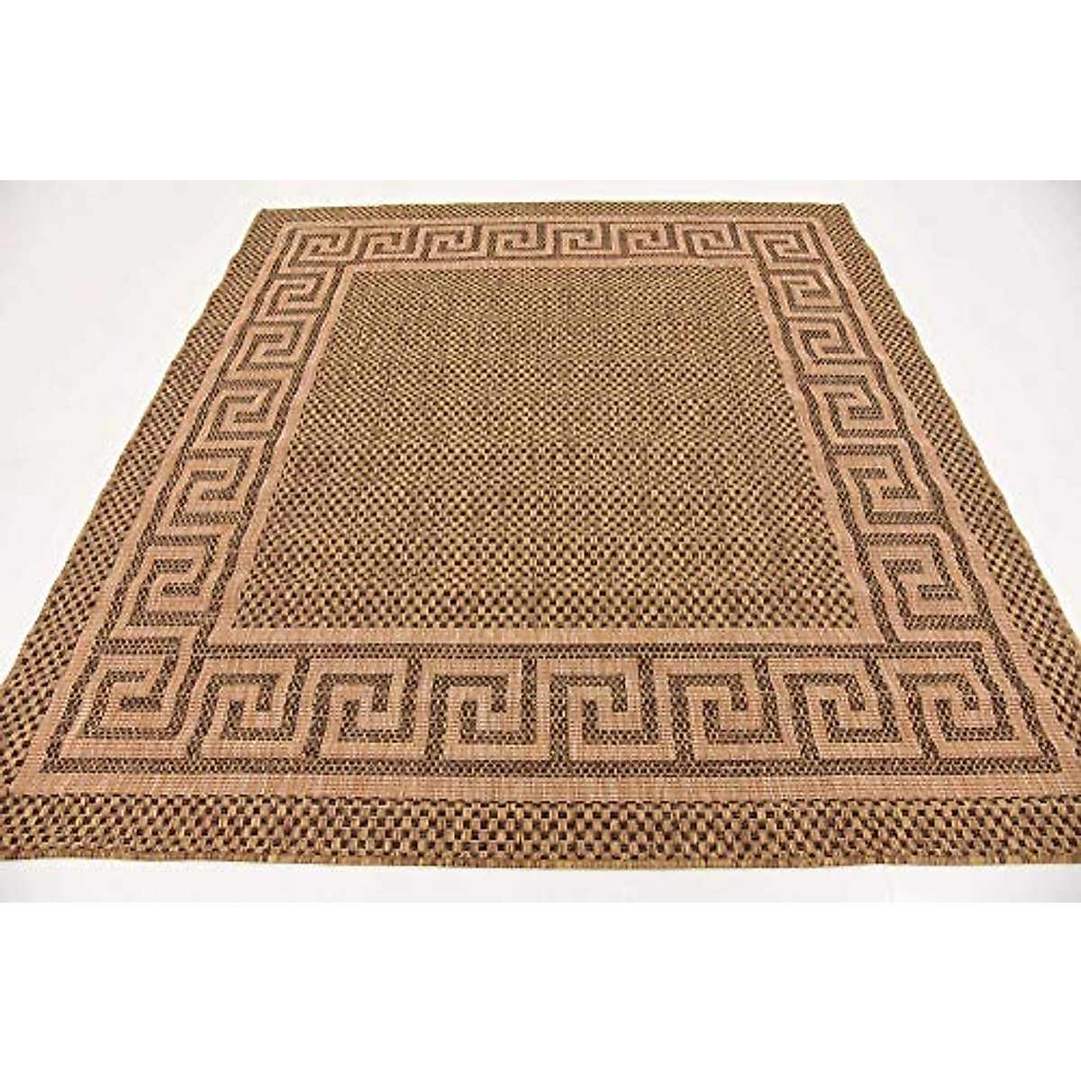 Unique Loom Outdoor Border Collection Area Rug - Greek Key (5' 4" Square, Brown/ Light Brown)