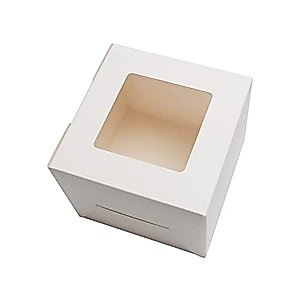 PQZKLDP 12Packs 6x6x5 Inches White Cake Boxes with Window, Gift Packing, Bakery Boxes, Dessert, Pastry, Cupcake, Pie Cookies, With Stickers,66 FT Twine (6 * 6 * 5 Inch, White)