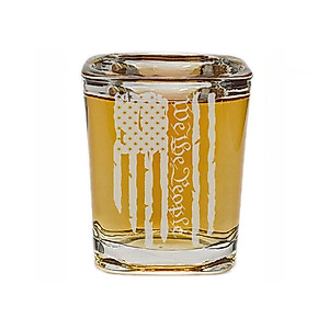 Rogue River Tactical Square US Constitution We The People USA Flag Tattered Shot Glass Gift For Military Veteran or Patriotic American