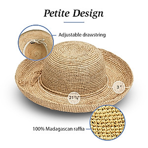 Wallaroo Hat Company – Women’s Petite Catalina Sun Hat – Wide Brim Natural Fiber and Adjustable Sizing for Smaller Crown Sizes – Chic Hat for Garden Parties, Beach Days and Outdoor Events (Natural)