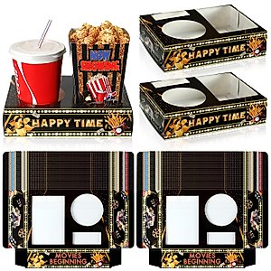 36 Pcs Movie Night Snack Trays Movie Theater Snack Boxes Movie Night Supplies Disposable Paper Snack Holder Kid's Movie Trays for Popcorn Food Candy Drink Party Family, 8 x 6 inch (Cute Pattern)