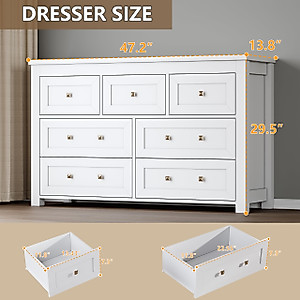 BORNOON 7-Drawer Dresser, Modern Wooden Storage Chest, Large Organizer for Bedroom, Living Room, Hallway, Stylish Chest of Drawers with Metal Handles, Space-Saving Organizer for Clothes, Accessories