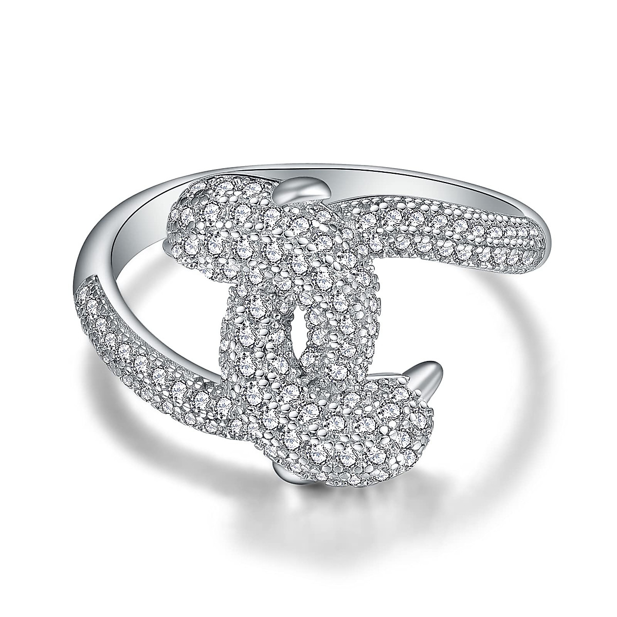 JIARUI Cute Dolphin Promise Ring 925 Sterling Silver Micro Pave Setting Ring for Women Jewelry Gift for Anniversary Birthday