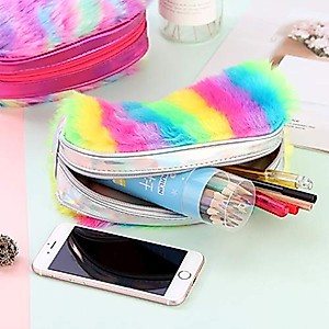 Plush Pencil Case Pen Bag: Zipper Rainbow Pencil Pouch Make Up Cosmetic Bag Stationary Organizers for Girls Boys Home School