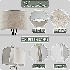 Kira Home Sadie 60" Modern Tripod LED Floor Lamp + 9W Bulb (Energy Efficient/Eco-Friendly), Honey Beige Drum Shade, Oil Rubbed Bronze Finish