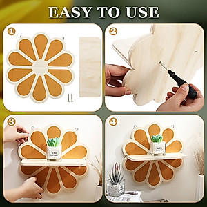 Tatuo 2 Pieces Boho Wooden Flower Wall Shelves Bohemian Candle Holders Hanging Shelf Wall Mount Book Shelf for Living Room Bathroom Bedroom Office Nursery Wall Decor