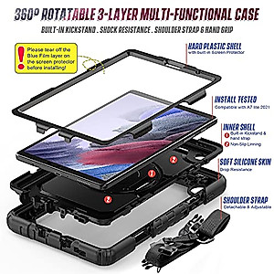 Herize Case Compatible with Samsung Galaxy Tab A7 Lite 2021 with Screen Protector | Heavy Duty Case SM-T225/T220 | Full Body Shockproof Sturdy Rugged Rubber Protective Case W/Hand Strap Shoulder Strap