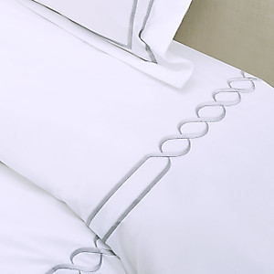 SUPERIOR Lorenz Embroidered Duvet Cover Set, Long-Staple Cotton, Full/Queen, White