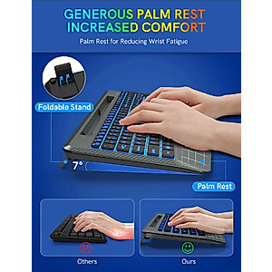 Trueque Wireless Keyboard with 7 Colored Backlits, Wrist Rest, Phone Holder, Rechargeable Ergonomic Computer Silent Keys, Full Size Lighted for Windows, MacBook, PC, Laptop (Gray), Grey