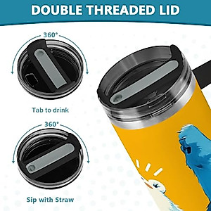 linqin Excited Blue Polar Bear Vacuum Insulated Tumbler with Lid and Straw 30 oz Water Bottle with Strap Reusable Stainless Steel Coffee Mug for Water, Iced Tea or Coffee