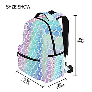 Wamika Colorful Mermaid Scale Backpacks for Girls Women, Rainbow Marble Galaxy Computer Laptop Backpack, Fish Scales Kid’s School Book Bag, Casual Travel Camping Daypack