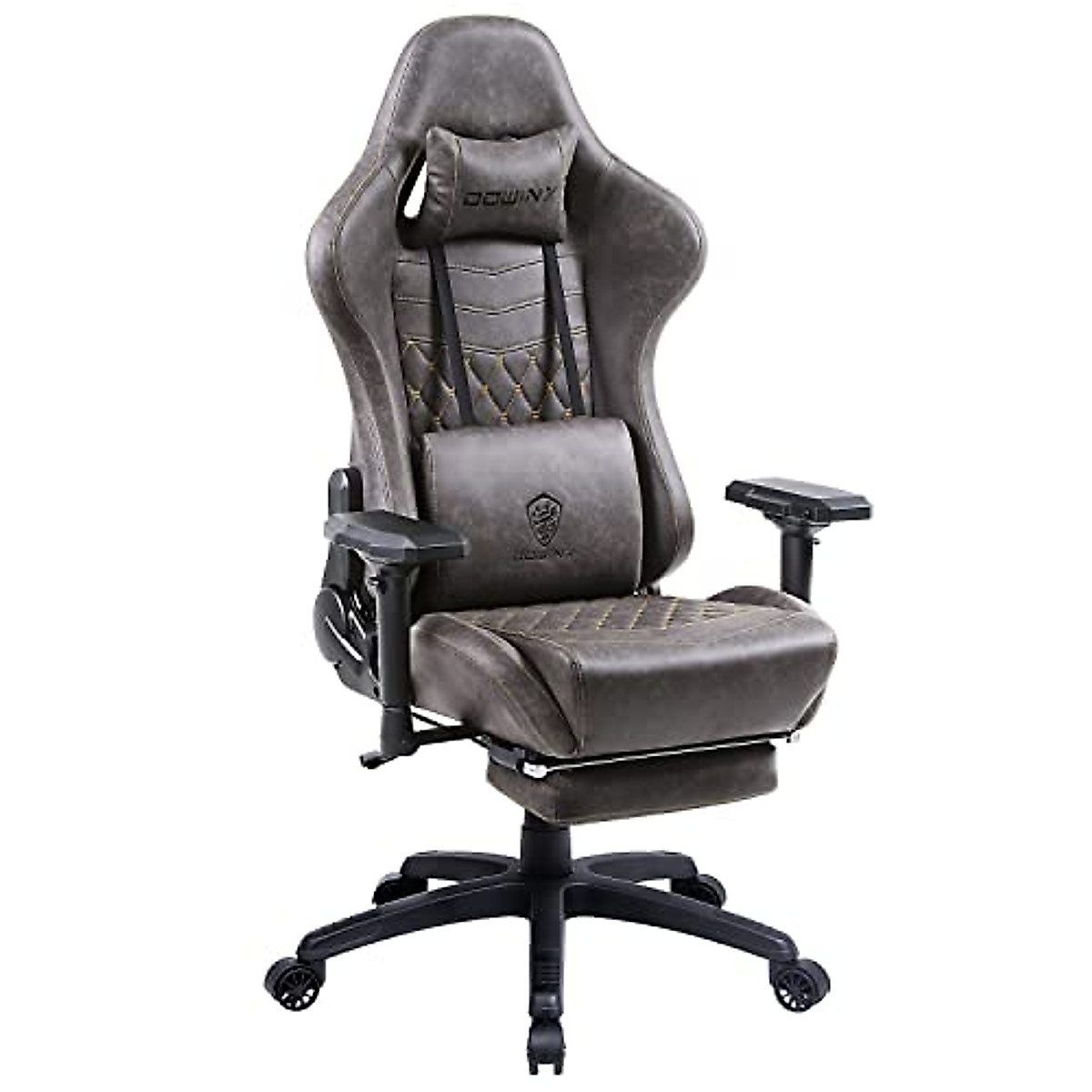 Dowinx Gaming Chair Ergonomic Racing Style Recliner with Massage Lumbar Support,4D armrests Game Chair for Computer PU Leather with Retractable Footrest Brown