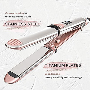 Rozamor Professional Flat Iron Hair Straightener, Titanium Hair Straightening, Double Side Fast Heating Hair Tools, Pink 2 in 1 Hair Straightener Curler for All Hairstyles, Gift for Girls Women