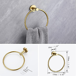 Lairuier Bathroom Hardware Set, 4-piece Towel Bar Set Include Toilet Paper Holder,Towel Ring and 2 towel hooks Stainless Steel Wall Mounted Bathroom Hardware Accessories Set (Brushed Gold)