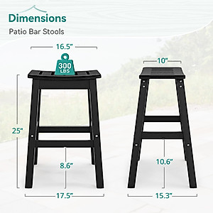 Homenjoy Outdoor Bar Stools Set of 4, 25" HDPE Counter Height Bar Stools, All Weather Resistant Patio Bar Stools for Balcony, Backyard, Black
