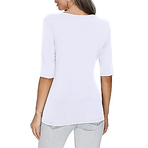 LINDLOOK Women's Casual Round Neck Half Sleeve T Shirt Solid Basic Plain Cotton Tops(White/O-Neck,S)