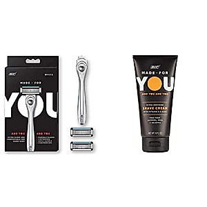 Made For YOU by BIC Shaving Set - Razor Blades for Every Body - Men & Women, with 2 Cartridge Refills - 5-Blade Razors for a Smooth Close Shave & Hair Removal, WHITE Kit and Shave Cream Bundle