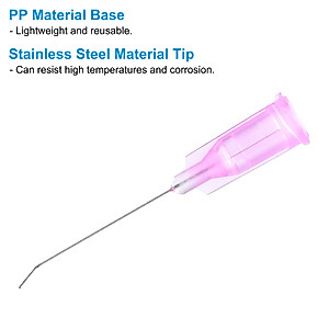 PATIKIL 30Ga x 1 Inch Dispensing Needle Tips, 24Pcs Stainless Steel 45 Degrees Pre Bent Glue Needle Tube Blunt Tips with Luer Lock for Glue Oil Applicator, Purple