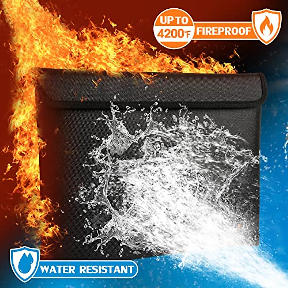 LOJGOAY Fireproof Bag for Documents - 4200°F with Heat Insulated, Fireproof Money Bag for Cash with Zipper, 8-Layer Functional Materials, Waterproof Document Pouch for Valuables, 13.9"x10.6"