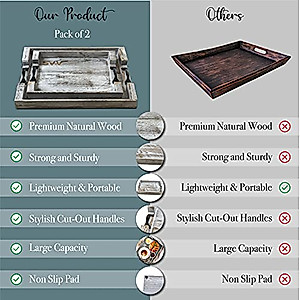 Rustic Serving Tray with Extra Long Handle, Decoration Tray, Bed Tray(set of 2)Large 20 x 14 x 2'' -Small 16 x 11 x 2'' Dinner Romantic Breakfast on Bed for your Partner, Home decor, Coffee Table Tray