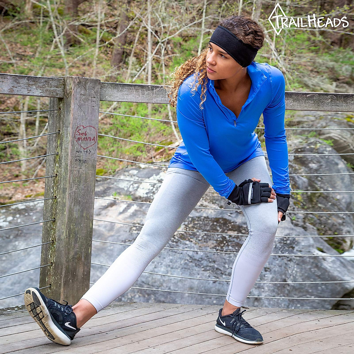 TrailHeads Women’s Ponytail Headband | Moisture Wicking Ear Band | The Power Running Headband - Black/Heather Purple - 2 Pack