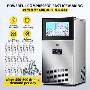 Upgraded Commercial Ice Maker Machine 130LBS/24H with 35LBS Storage Bin,15Inch Wide Ready in 11-20 Mins Under Counter/Freestanding Stainless Steel Gravity Drainage Large Ice Machine