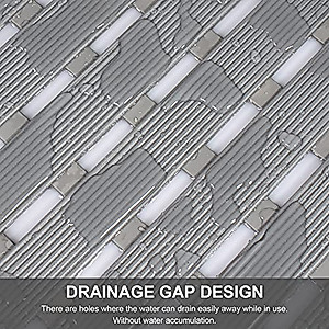 Non Slip Bath Mat Quick Drain Shower Floor Mat Colorful Bathtub Mat Slatted Duckboard Design with Suction Cups for Bathroom Hotel Gym Kitchen | Easy Dry| Non-Toxic, BPA, Latex, Phthalate Free(Grey)