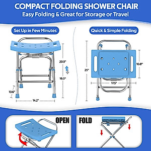 Folding Shower Seat - Stainless Steel Shower Chair for Inside Shower - 420lbs Height Adjustable Foldable Shower Stool - Portable Travel Collapsible Bath Bench for Elderly, Senior, Handicap & Disabled