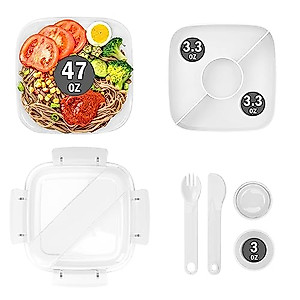 Triiter 55-oz Salad Lunch Box, White, BPA-Free, Leak-Proof, Convenient Compartments, Safe and Stylish