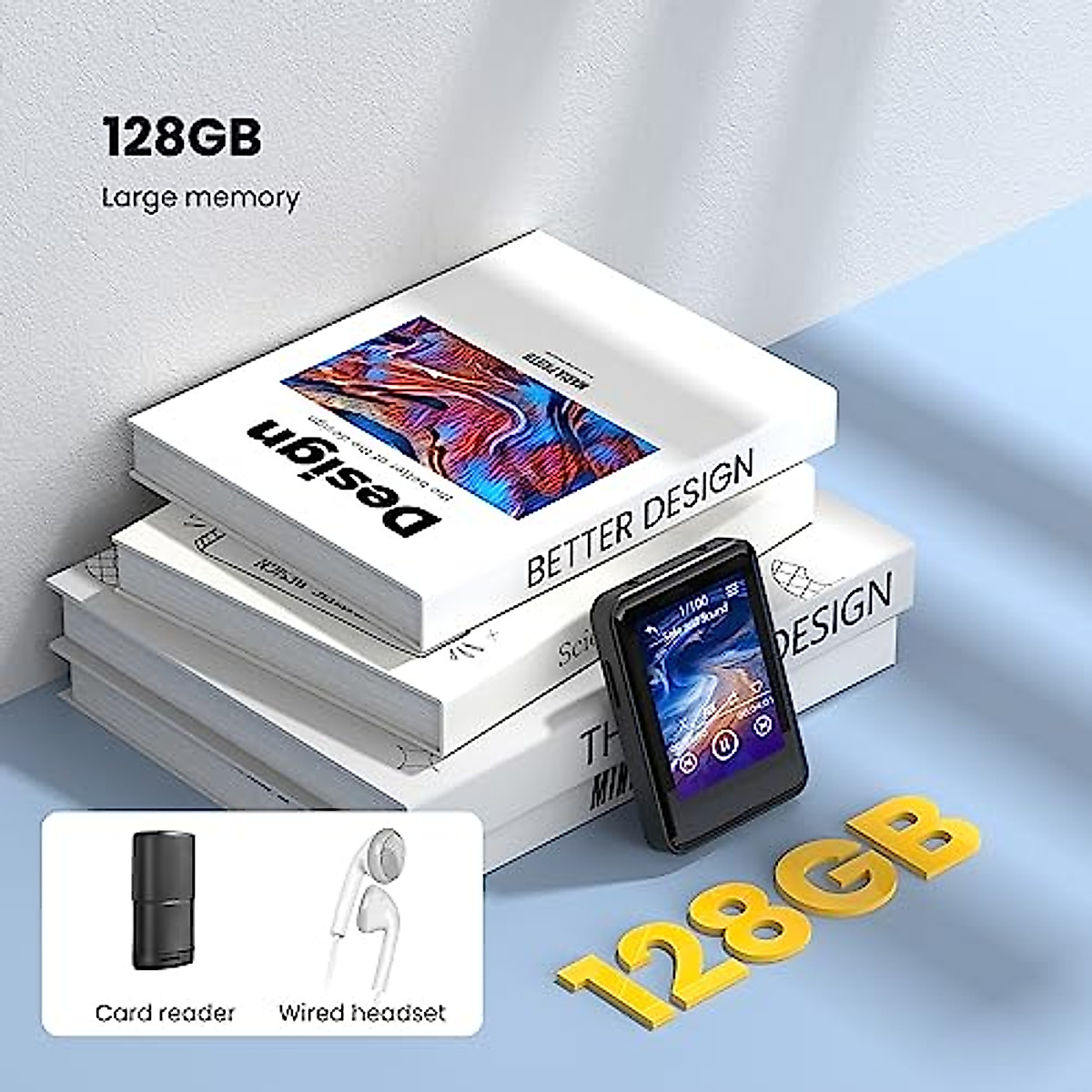 ZOOAOXO 128GB MP3 Player Bluetooth 5.2 with 2.4" Full Touch Screen,Portable Music Player with Speaker, HiFi Sound Quality, E-Book, Alarm Clock, Radio, Voice Recorder, Headphones Included