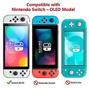 Teyomi Silicone Case for Nintendo Switch OLED with 2 Game Cards Slots, [Kids Friendly] Shockproof Protective Cover with Tempered Glass Screen Protector, Ergonomic Grip Case for Switch OLED, Black