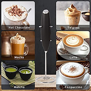 Karangrad Handheld Milk Frother With Stand,Uses Batteries, Mini Electric Frother For Coffee,Latte,Cappuccino,Hot Chocolate,Matcha,Durable Drink Mixer With Stainless Steel Whisk (Black)
