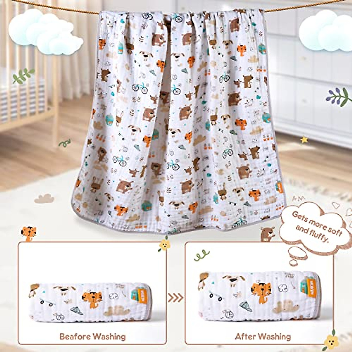 Baby Blanket - Cotton Crib Blankets for Toddlers, Soft Newborn Swaddle Receiving Blankets for Unisex Girls/Boys, Large Breathable Quilt, Nursing Cover and Kids Bed Blankets