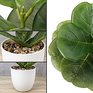 Briful 18 Inch Artificial Plants Realistic Fake Fiddle Leaf Fig Plant Faux Ficus Lyrata Plant Potted Fake Plant in White Pot for Living Room Home Indoor Decor