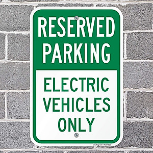 SmartSign 18 x 12 inch “Reserved Parking - Electric Vehicles Only” Metal Sign, 63 mil Aluminum, Green and White