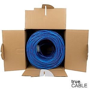 trueCABLE Cat5e Riser (CMR), 1000ft, Blue, 24AWG 4 Pair Solid Bare Copper, 350MHz, PoE++ (4PPoE), ETL Listed, Unshielded Twisted Pair (UTP), Bulk Ethernet Cable