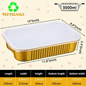 15 Pack Gold Aluminum Pan 9 x 13 Inches with Clear Lids Disposable Aluminum Foil Baking Pans Foil Pans Microwave Oven Safe for Cooking Heating Baking Storage BBQ